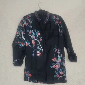 Jackets & Coats | Bella Tu Embroidered Navy Floral Womens Jacket | Poshmark